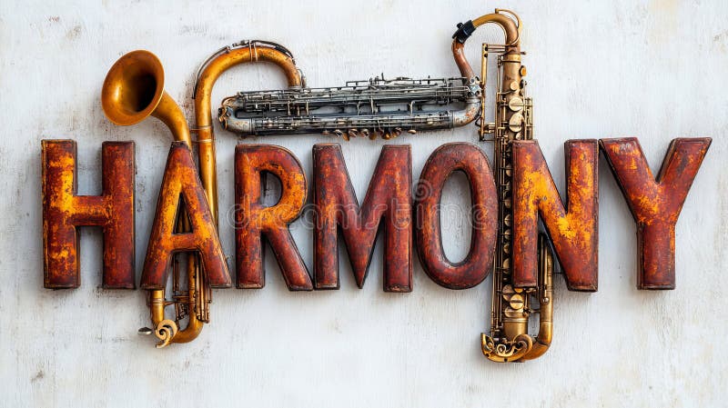 Rusty Harmony Vintage Musical Instruments Form the Word Harmony Against ...
