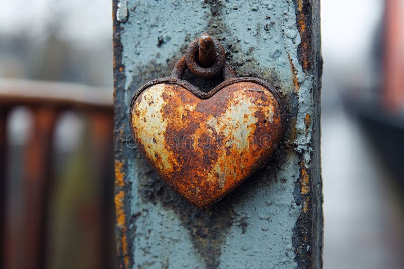 Rusty Heart Hanging on Metal Pole Showing Enduring Love Stock ...