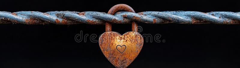 Rusty Heart Lock on Twisted Metal Wire Against a Dark Background Stock ...
