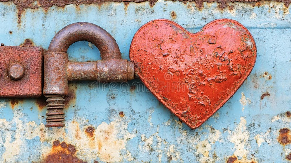 Rusty Heart Padlock on Weathered Metal Gate Stock Image - Image of ...