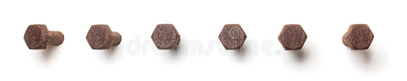 Rusty Hex Bolt from Different Perspectives on a White Background Stock ...