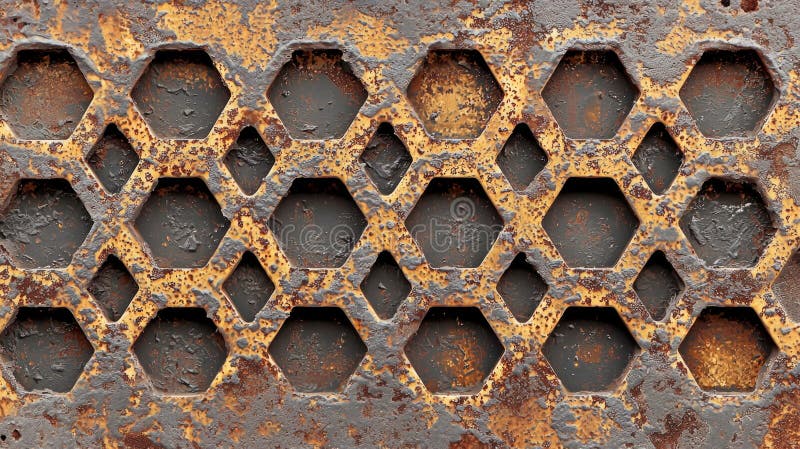 Rusty Hexagonal Metal Grate with Weathered Texture and Irregular ...