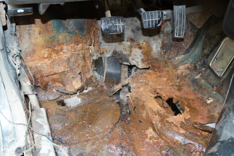 Rusty rotten car floor stock photo. Image of repair - 132465688