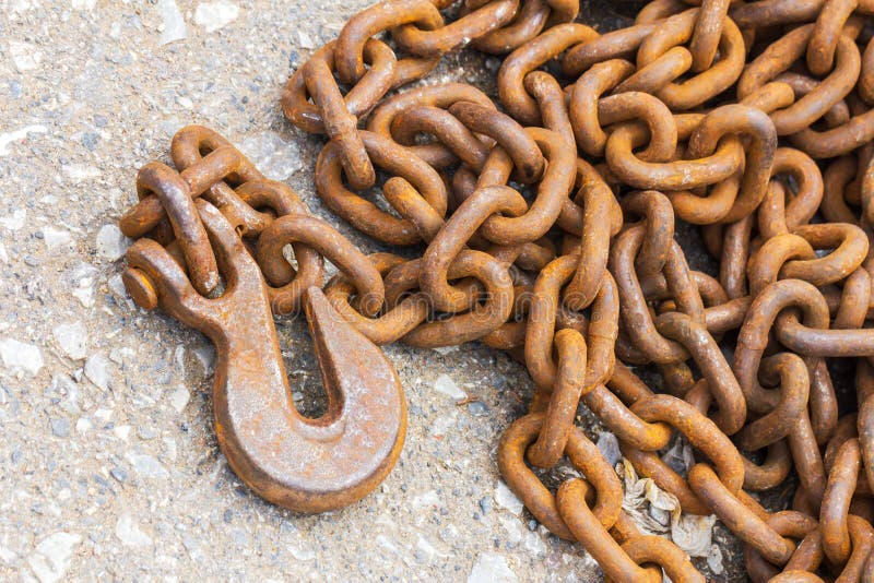 Rusty Hook and Chain on Floor Stock Photo - Image of connected ...