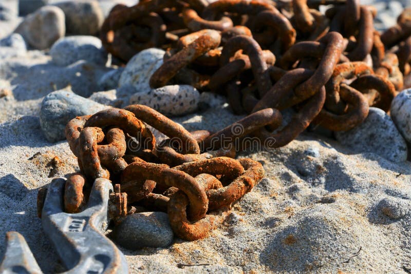 Rusty Chain on Beach in Dyea, Alaska Stock Photo - Image of riverside ...