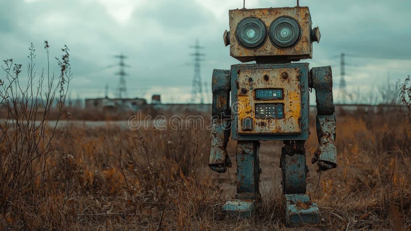 Rusty Robot Standing in Abandoned Urban Area Stock Image - Image of ...