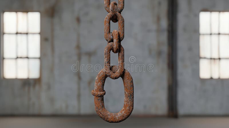 Rusty Industrial Chain Hanging in an Empty Warehouse with Natural Light ...