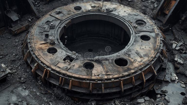 Rusty Industrial Circular Structure Remains after Demolition Stock ...
