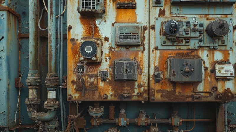 Rusty Industrial Control Panel with Old Meters and Dials Stock Image ...