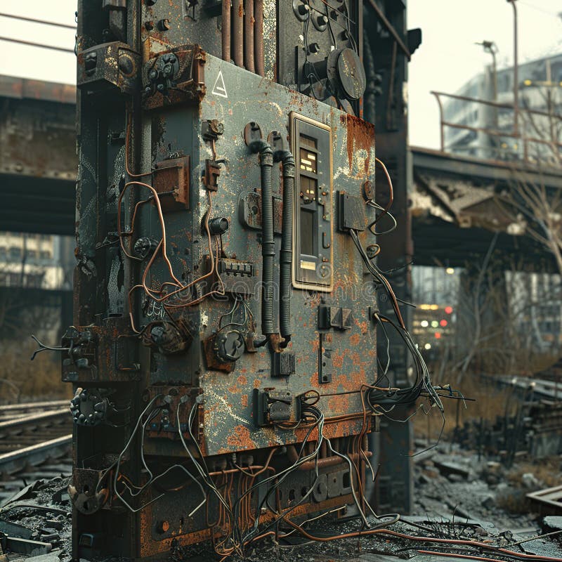 Rusty Industrial Control Panel in a Post-apocalyptic Setting Stock ...
