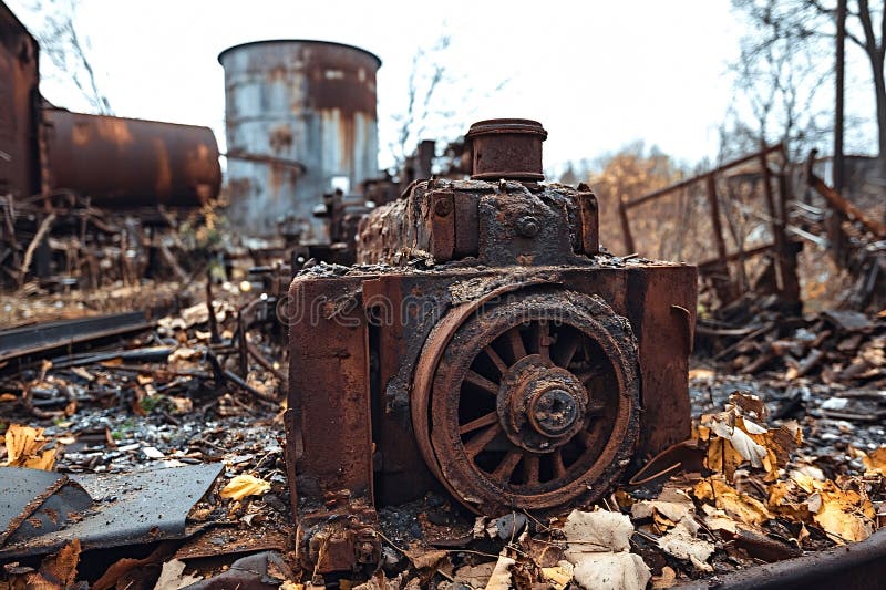 Rusty Industrial Machine Remains in Abandoned Factory Setting Stock ...