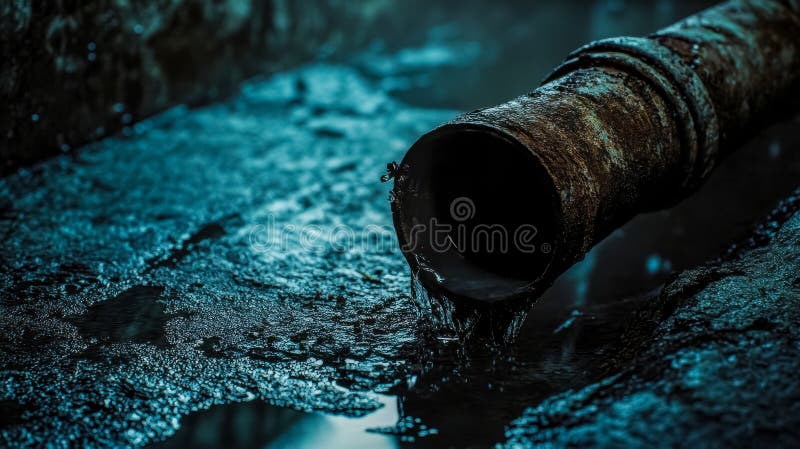 Rusty Industrial Pipe Leaking Toxic Waste into River Stock Image ...
