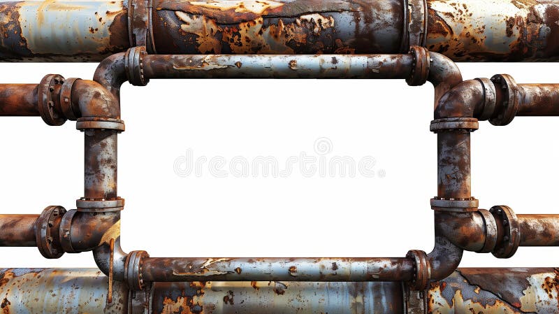 Frame Made of Rusty Pipes, Empty Inside, White Background, Cartoon, 3D ...
