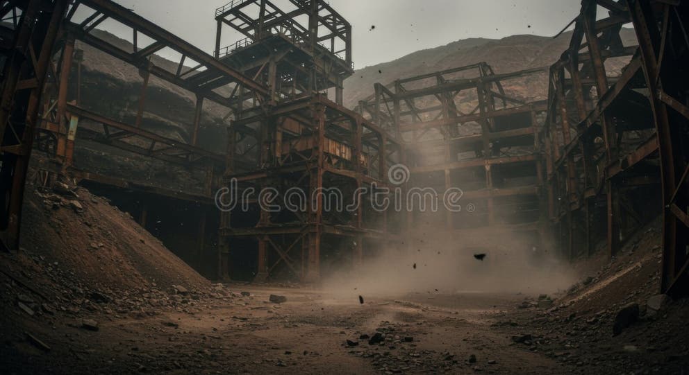 Rusty Industrial Ruins in Hazy Atmosphere Stock Illustration ...