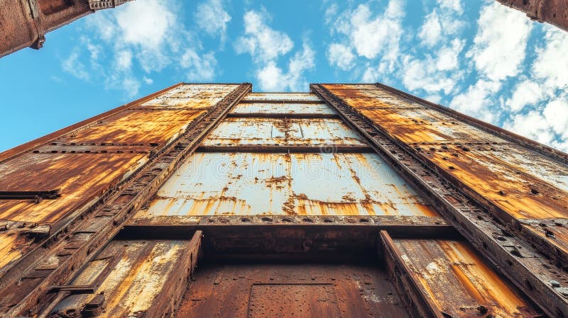 Rusty Industrial Tower Reaching for the Sky with Vibrant Blue Backdrop ...