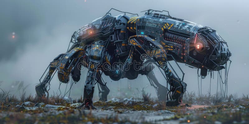 Rusty Insect Robot with Mechanical Legs and Glowing Eye. Digital Art ...
