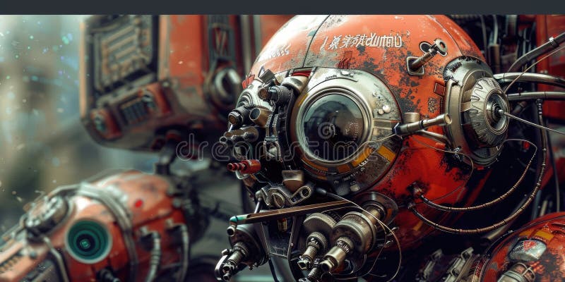 Rusty Insect Robot with Mechanical Legs and Glowing Eye. Digital Art ...
