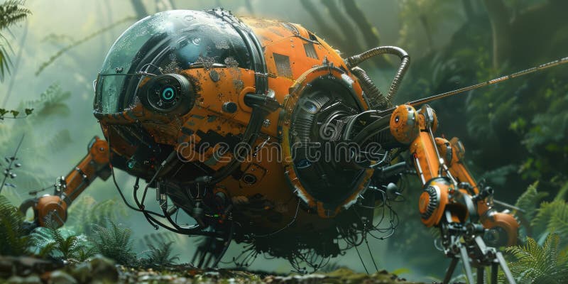 Rusty Insect Robot with Mechanical Legs and Glowing Eye. Digital Art ...