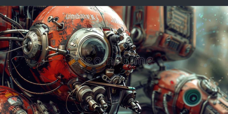 Rusty Insect Robot with Mechanical Legs and Glowing Eye. Digital Art ...