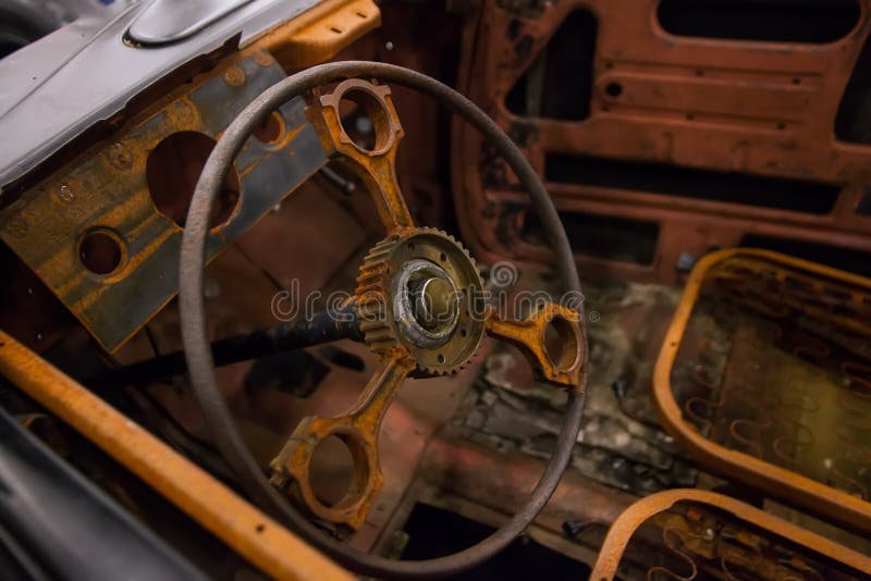 Rusty Interior of an Old Car. Stock Image - Image of abandoned, mended ...