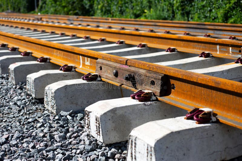 Rusty Intermediate Rail Fasteners on Concrete Sleepers Stock Photo ...