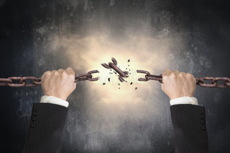 Rusty Iron Chains Broken with Spark Light and Dark Wall Stock Image ...