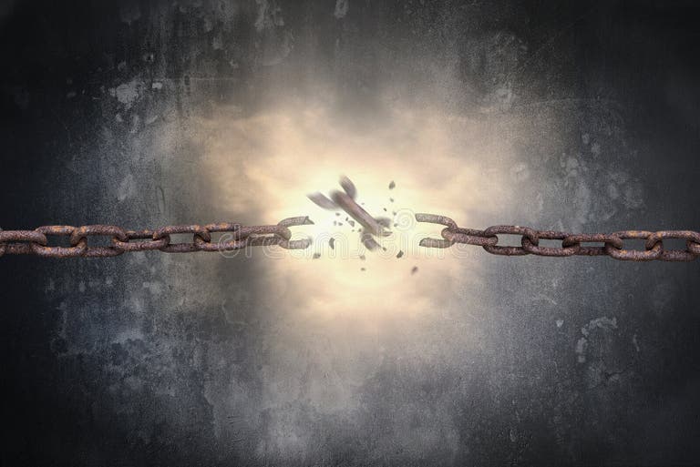 Rusty Iron Chains Broken with Spark Light and Dark Wall Stock Image ...