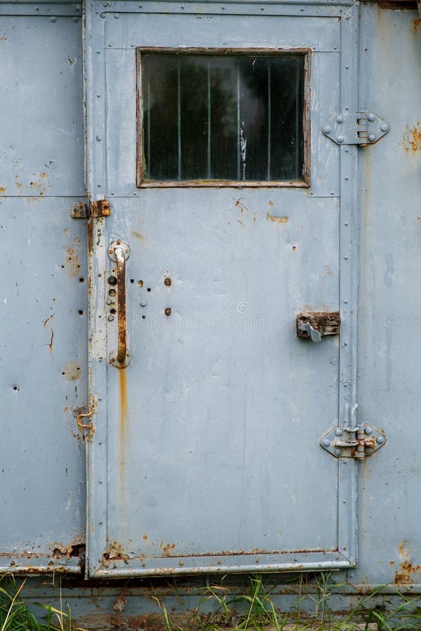 Rusty Iron Door with Window Motor Van Stock Photo - Image of road ...