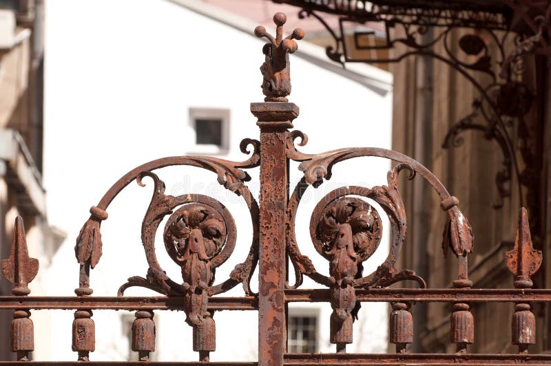 Rusty iron gate detail stock image. Image of leaf, metalwork - 104361833