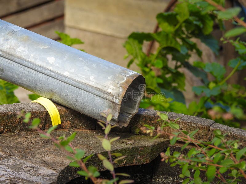 Rusty iron gutter stock photo. Image of weathered, metal - 123623686