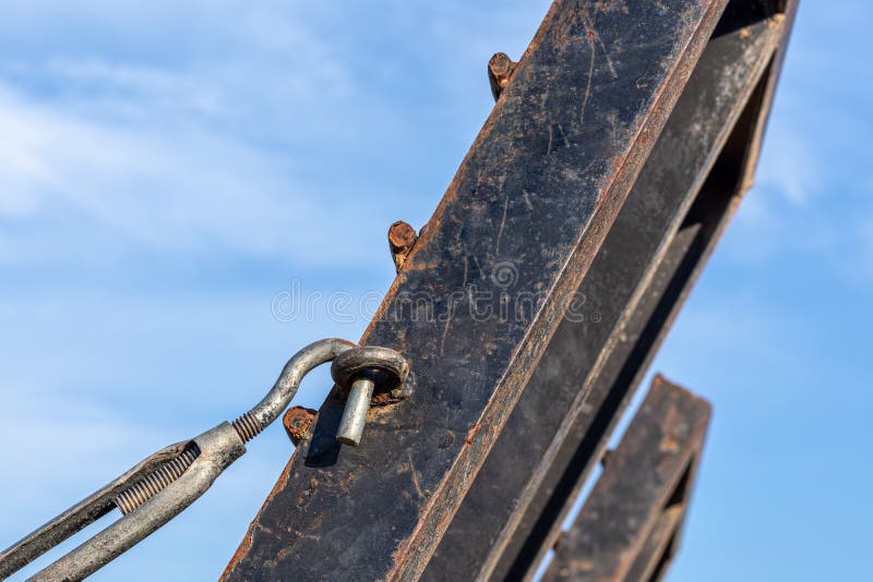 A Rusty Iron Hook and Steel Wire Cable Rope Connection Ties and ...