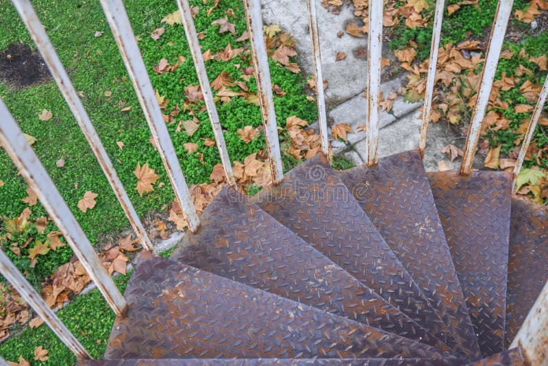 Rusty Iron Old Dirty Stairs Going Down from City Building Stock Image ...