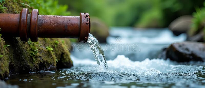 Rusty Iron Pipe Water Flowing into a SpringFed River Drainage System a ...
