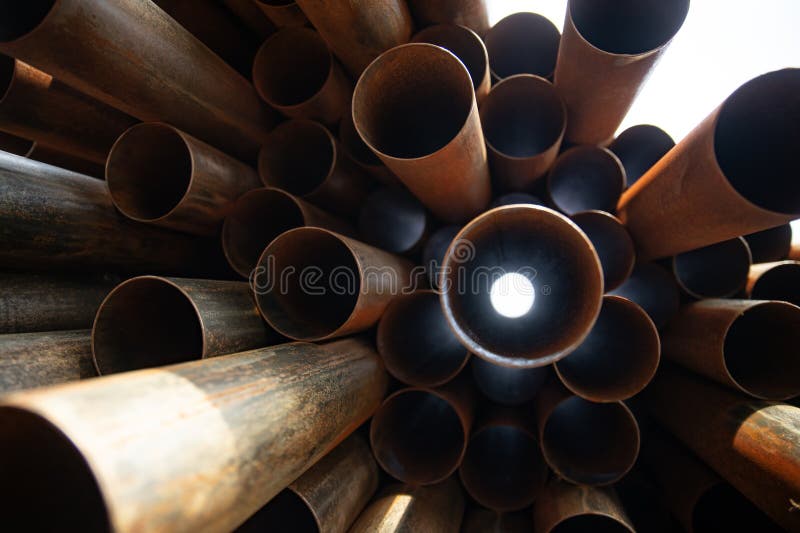 Rusty Iron, Symmetrical Metal Pipes Under the Sun, with Light Shadow ...