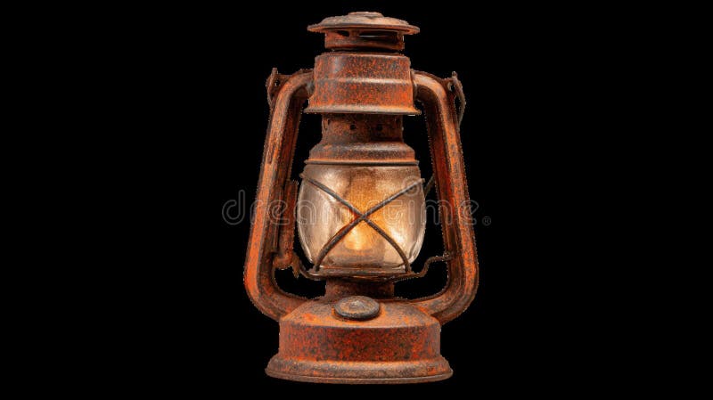 Rusty Kerosene Lantern Glowing on Transparent Background Stock Image ...