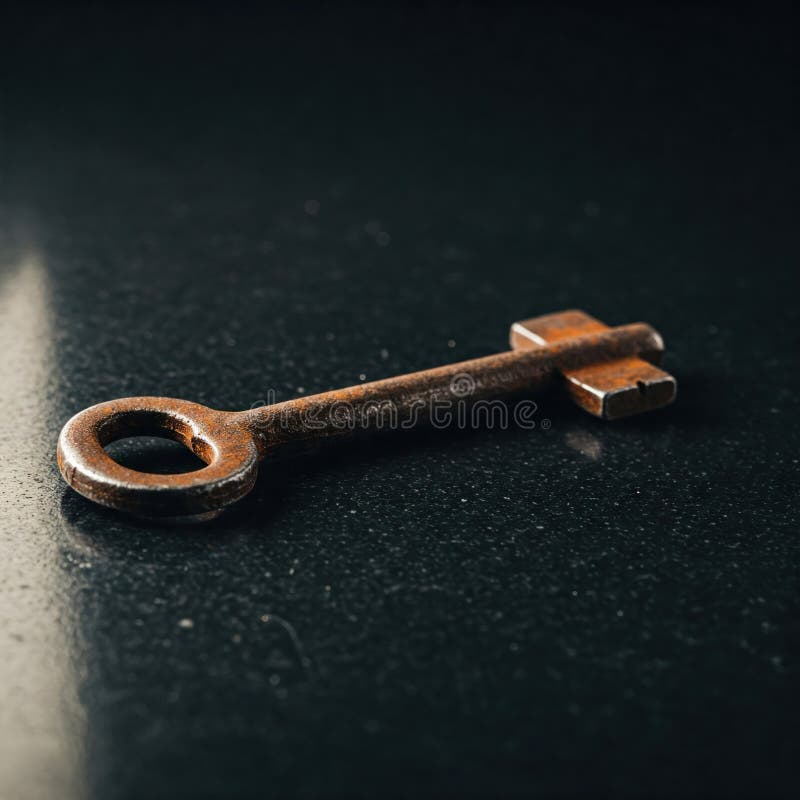 A Rusty Key on a Black Granite Surface. Stock Photo - Image of tool ...