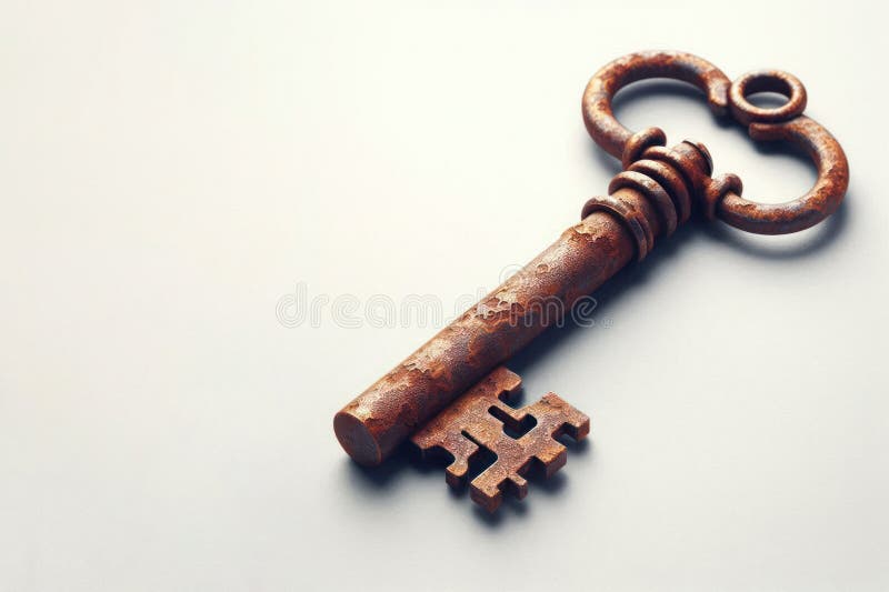 A Rusty Key on a Clean Background. Space for Text. Stock Photo - Image ...