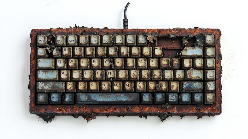 Rusty Keyboard with a Broken Key Highlighting Wear and Tear on a ...