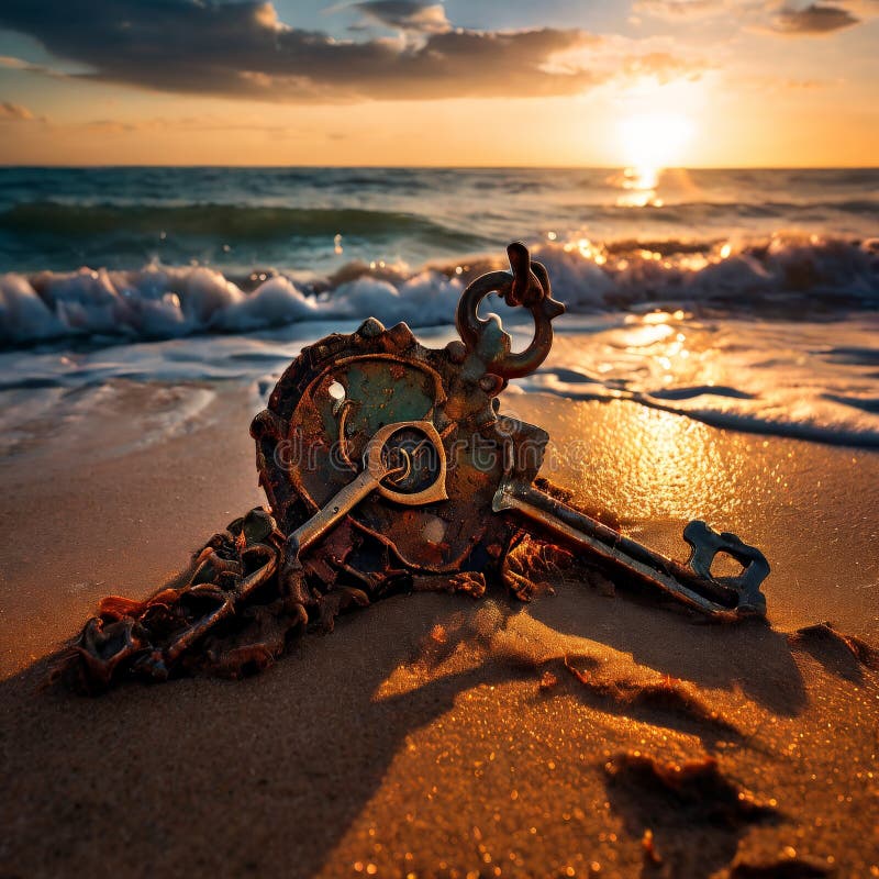 Rusty Keys on Sandy Beach at Sunset Stock Image - Image of ocean ...