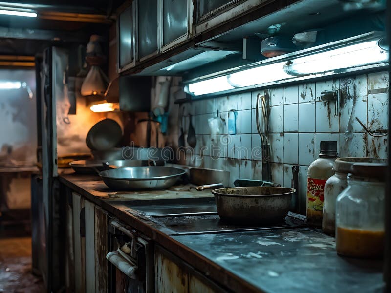 Rusty Kitchen Interior with Cooking Utensils Stock Illustration ...