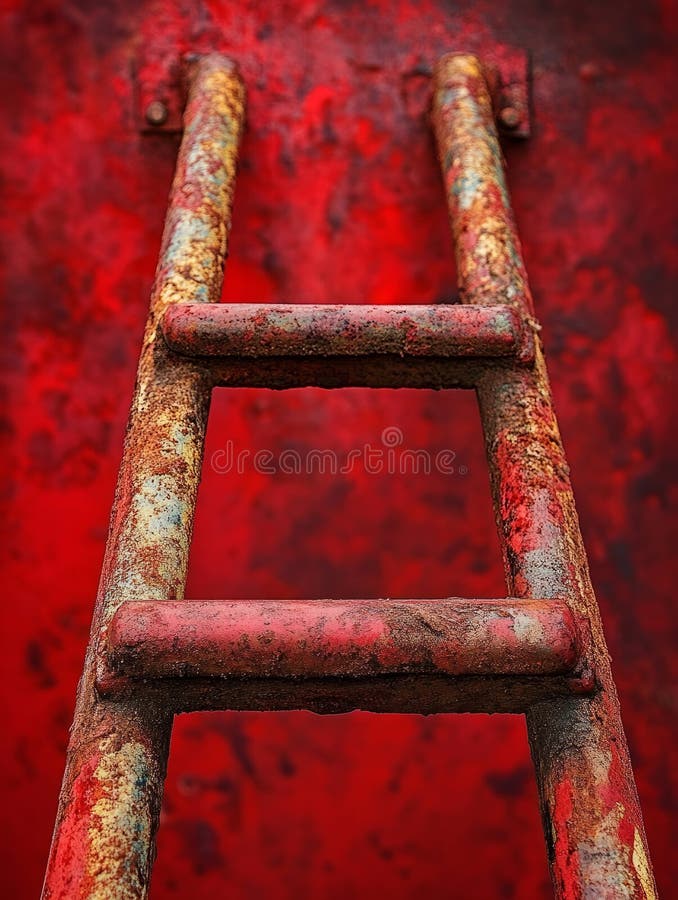 Rusty Ladder Against a Red Background Stock Photo - Image of metal ...