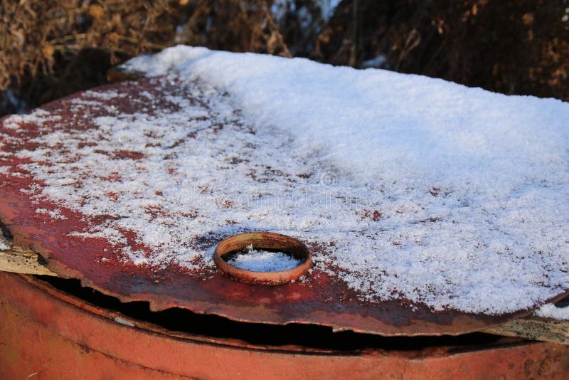Rusty lid from the barrel stock image. Image of overgrown - 82122405