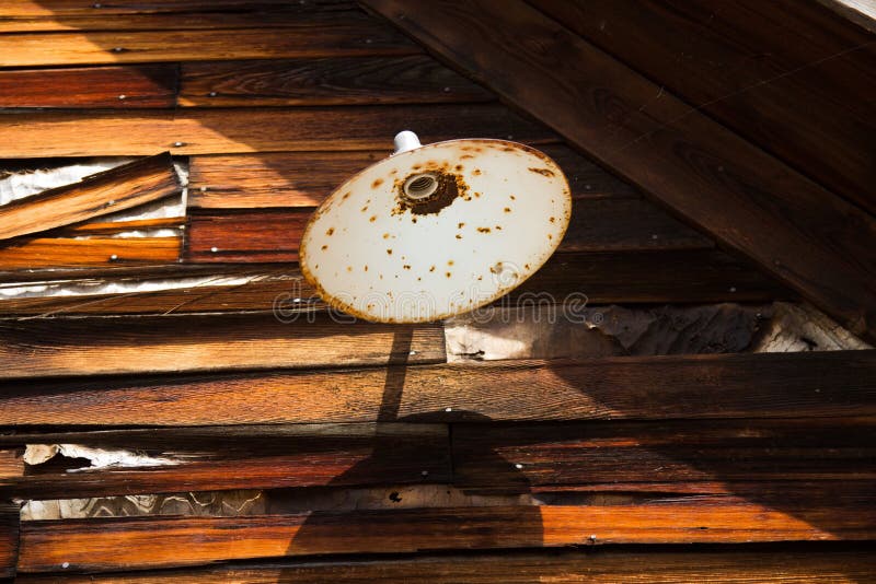 Rusty Light Shade on Exterior Wall Stock Photo - Image of industrial ...