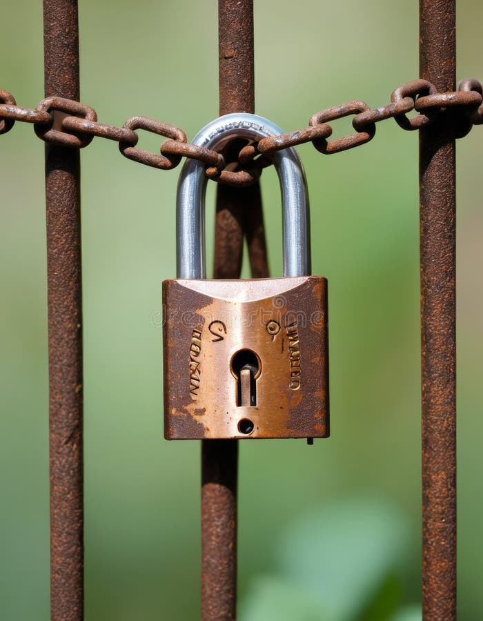 Rusty Lock and Chain on Iron Gate Close-up Stock Photo - Image of ...