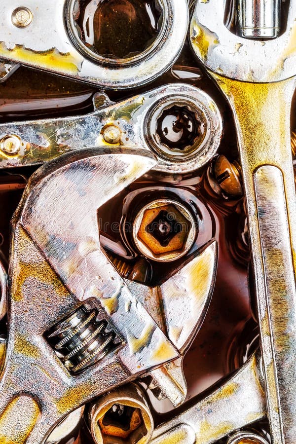 Wrenches And Mechanic Tools Stained With Motor Oil Stock Image - Image ...