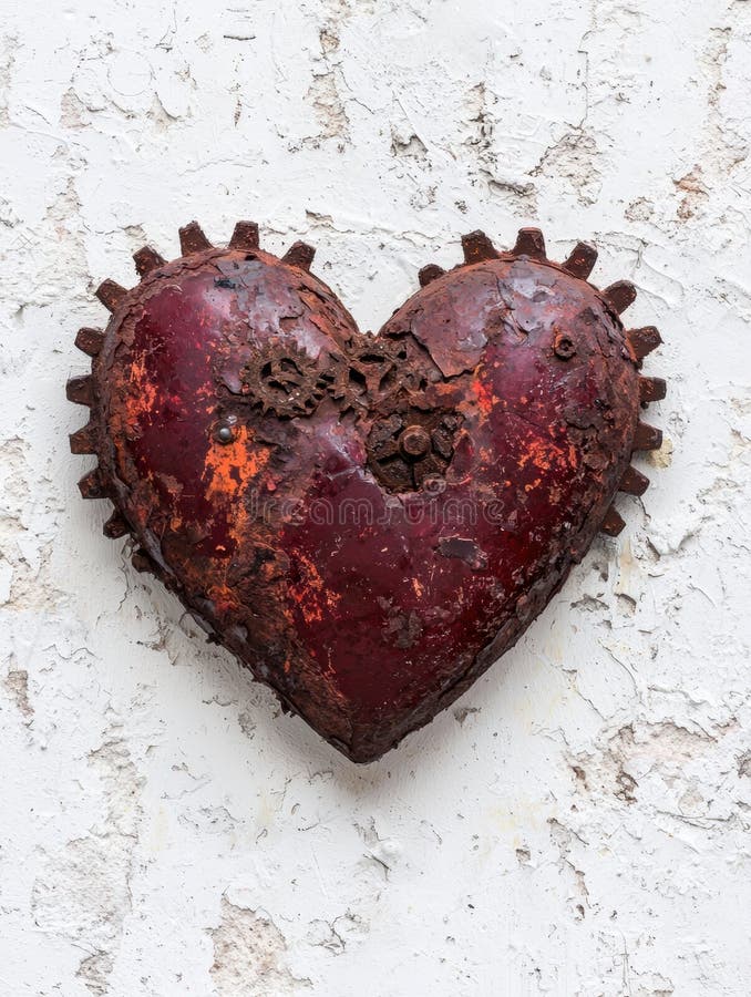 Rusty Mechanical Heart on Textured Background Stock Illustration ...