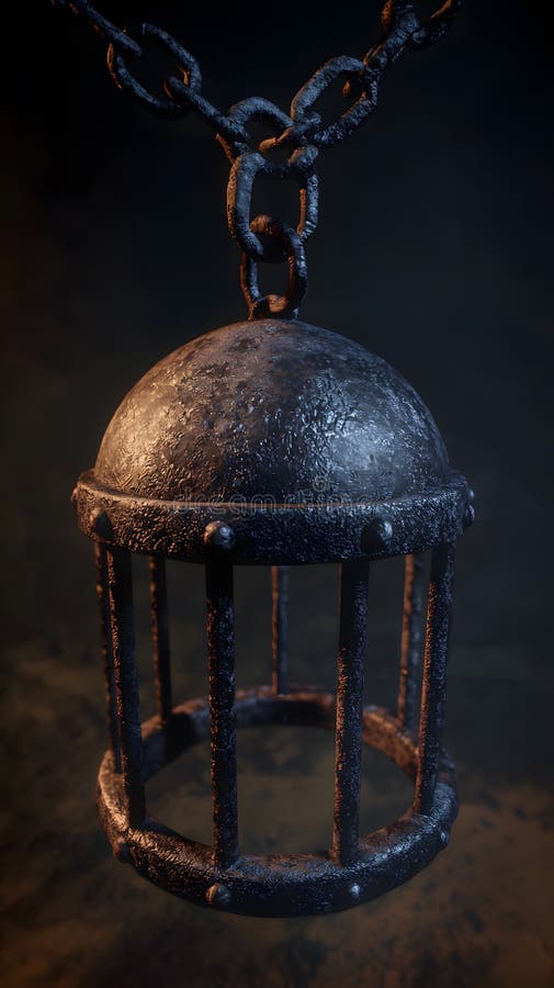 Rusty Medieval Cage Hanging in Darkness Stock Illustration ...