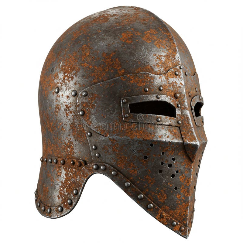 Rusty Medieval Helmet with a Riveted Design. Constructed from Iron ...