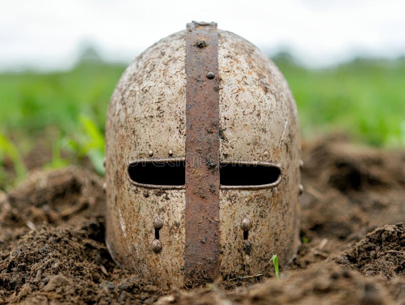 Rusty Medieval Knight S Helmet in the Dirt Stock Illustration ...