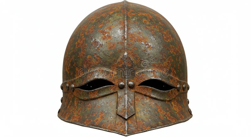 Rusty Medieval-style Helmet with Riveted Construction and a Rounded ...
